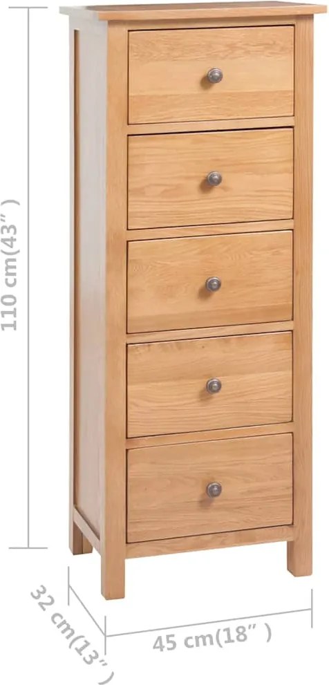 Vysoká komoda se zásuvkami 45x32x110 cm masivní dubové dřevo 329924