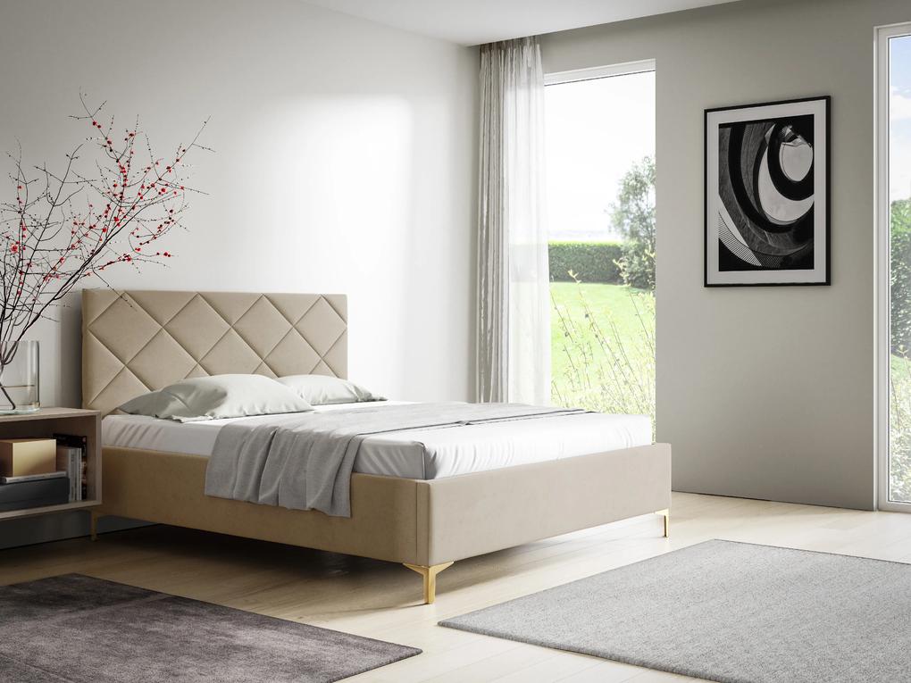 Eka Čalouněná postel DIAMOND+ 180x200 cm Barva látky Trinity: (2305) Tmavá béžová, Úložný prostor: S dřevěným rámem úložného prostoru
