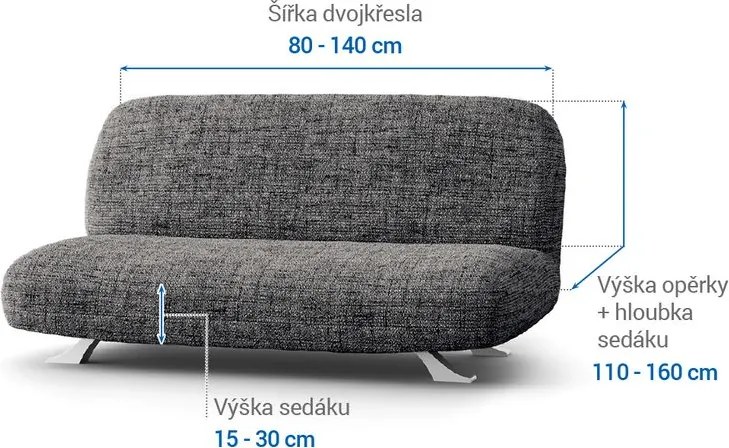 Bielastické potahy VITTORIA šedá dvojkřeslo s dřevěnými rukojeťmi (š. 80 - 140 cm)