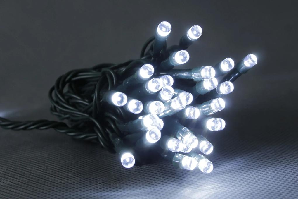 Vnitřní vánoční LED řetěz, studená bílá, 10m, 100 LED, napájení na baterie
