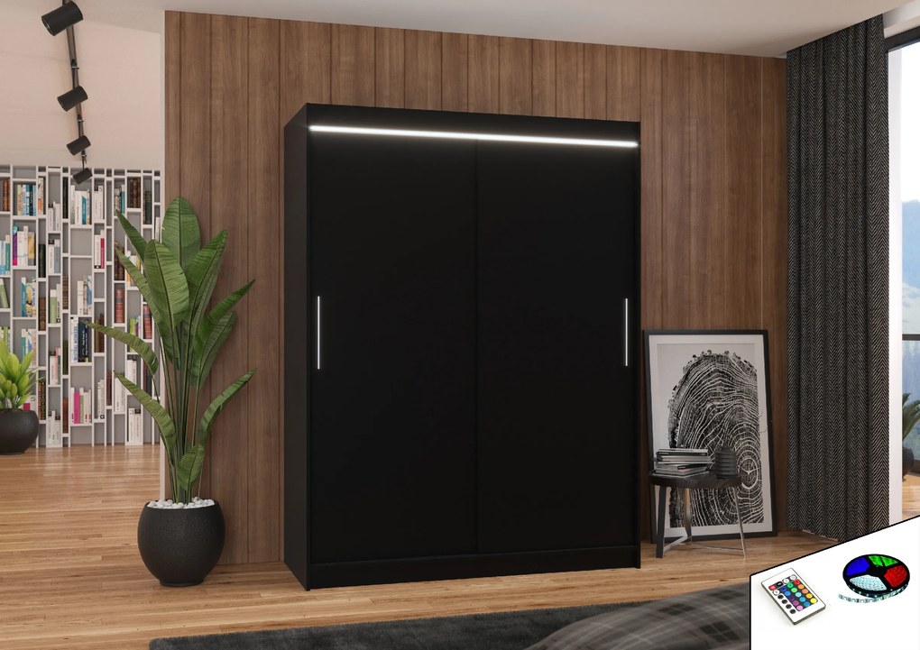 ADRK Furniture Posuvná skříň s LED osvětlením DENVER 150 SW-DEN-B-150+L-V115