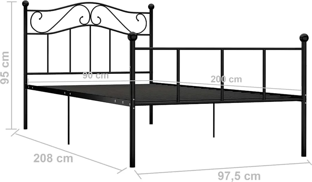 Rám postele černý kov 90 x 200 cm 284523