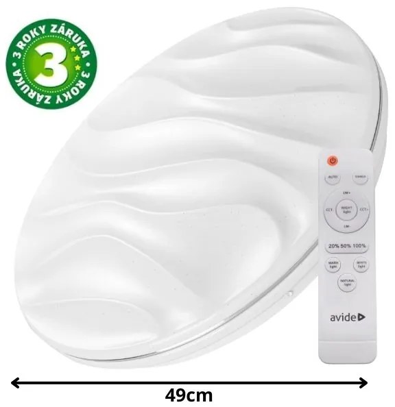 Prémiové led stropní svítidlo Avide Selene XL 49cm 48W 3100lm CCT dálkové ovládání, 3 roky