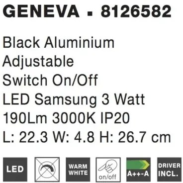 Moderní nástěnné svítidlo Geneva černé