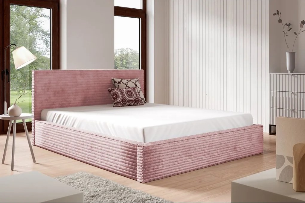 Eka Čalouněná postel STRIPS 90x200 cm Úložný prostor: S kovovým rámem úložného prostoru, Barva látky Tilia: Tmavě modrá (Tilia 77)