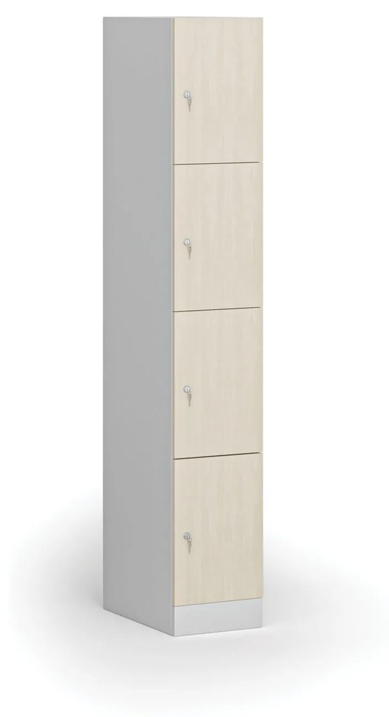 Šatní skříňka s úložnými boxy, 4 boxy, 1850 x 300 x 500 mm, cylindrický zámek, laminované dveře, dub přírodní