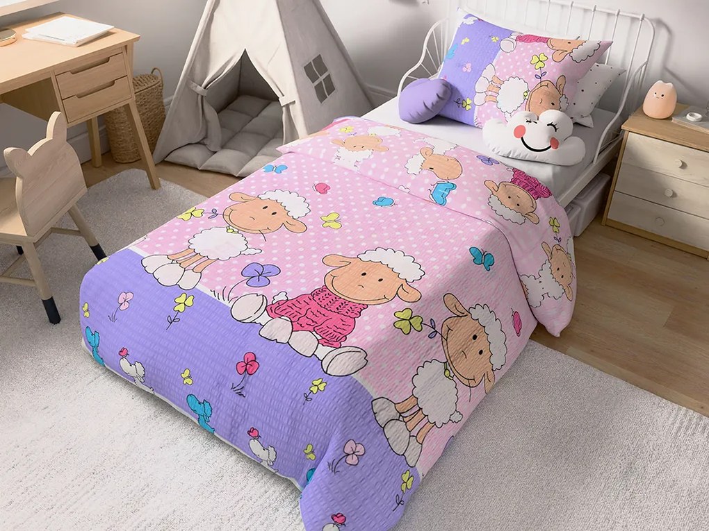 Krepové povlečení do postýlky OVEČKY růžové Rozměr povlečení: 45 x 65 cm | 90 x 135 cm