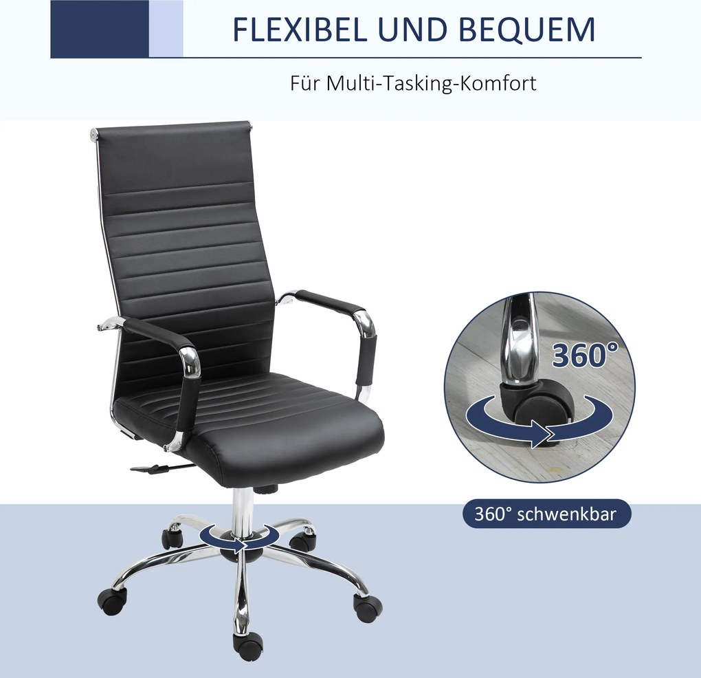 Kancelářská židle Vinsetto ergonomická manažerská židle s houpací funkcí, výškově nastavitelná, čalouněná umělou kůží a pěnou, černá | Aosom.de