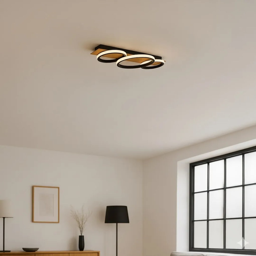Stropní LED svítidlo Rowena, 3x LED 18w, 4000k, b/imitace dřeva