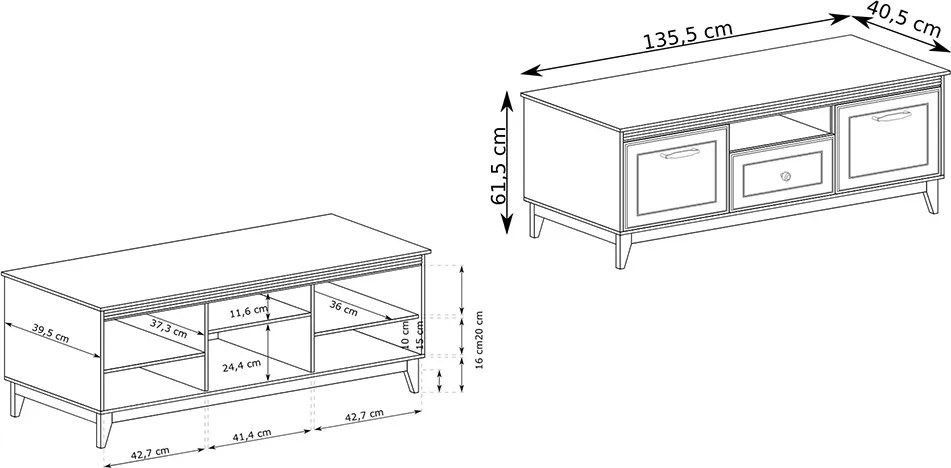 TERRA s | TV stolek TA-8 | 135,5 cm | šedá