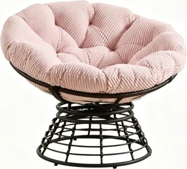 Aosom Křeslo Papasan, otočné o 360°, tlustý polštář (manšestr), kovový rám, 92 x 67 cm, růžová