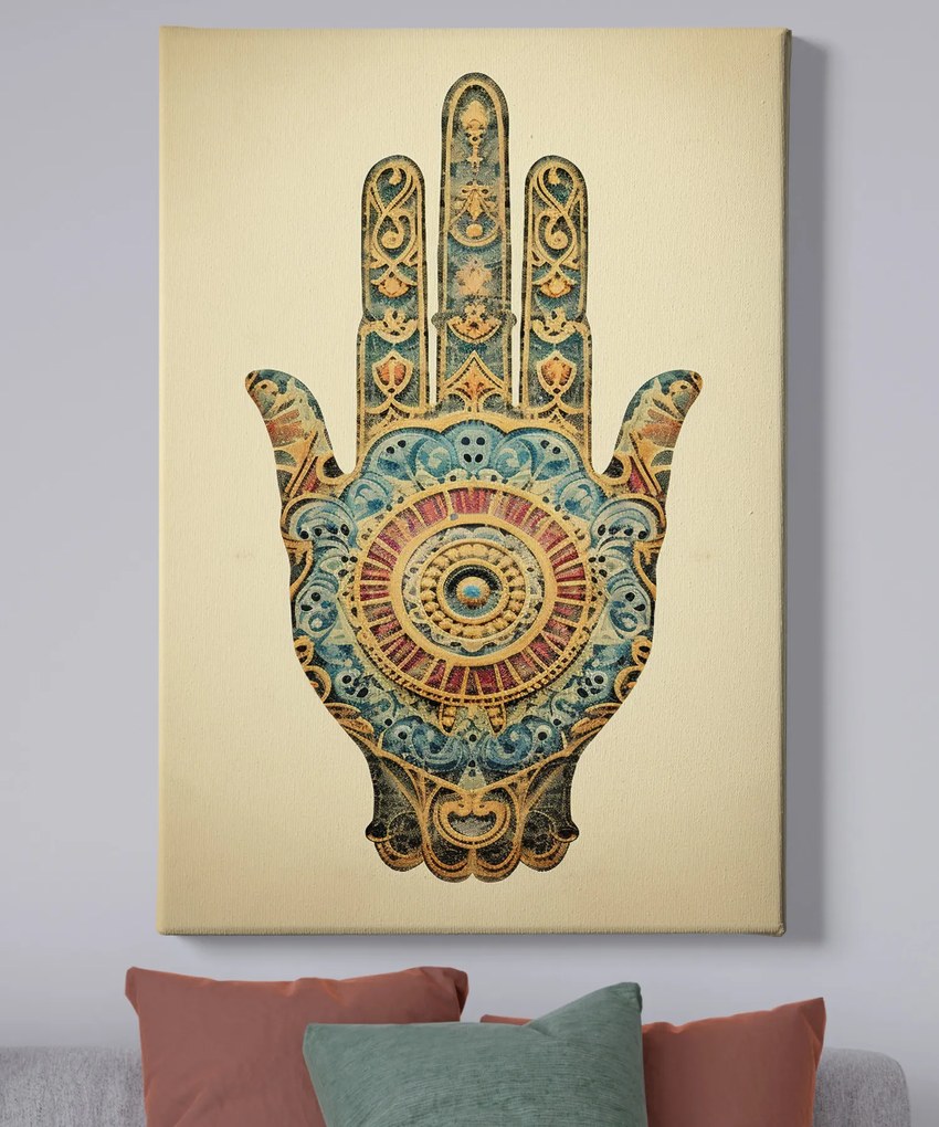 Obraz na plátně - Hamsa vintage FeelHappy.cz Velikost obrazu: 100 x 150 cm