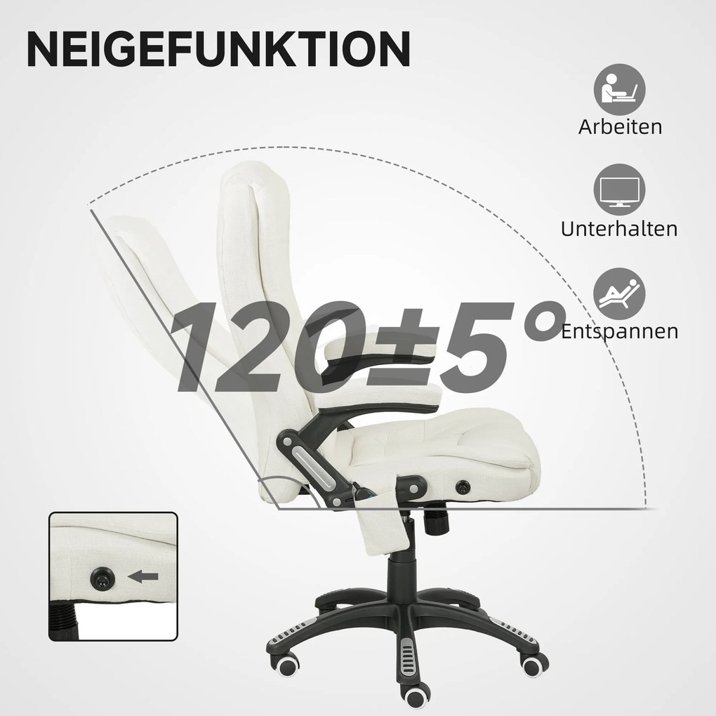 Vinsetto Ergonomická židle ke stolu s masážní funkcí, 68 x 72 x 110–120 cm, krémově bílá
