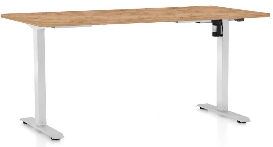Výškově nastavitelný stůl OfficeTech A, 160 x 80 cm, bílá podnož, dub kraft