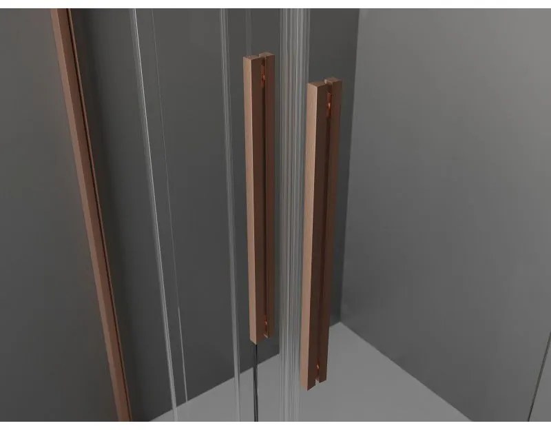 Mexen Velar L Duo, sprchový kout s posuvnými dveřmi 100 x 100 cm, 8mm sklo námraza, měděná matná, 871-100-100-02-33-65