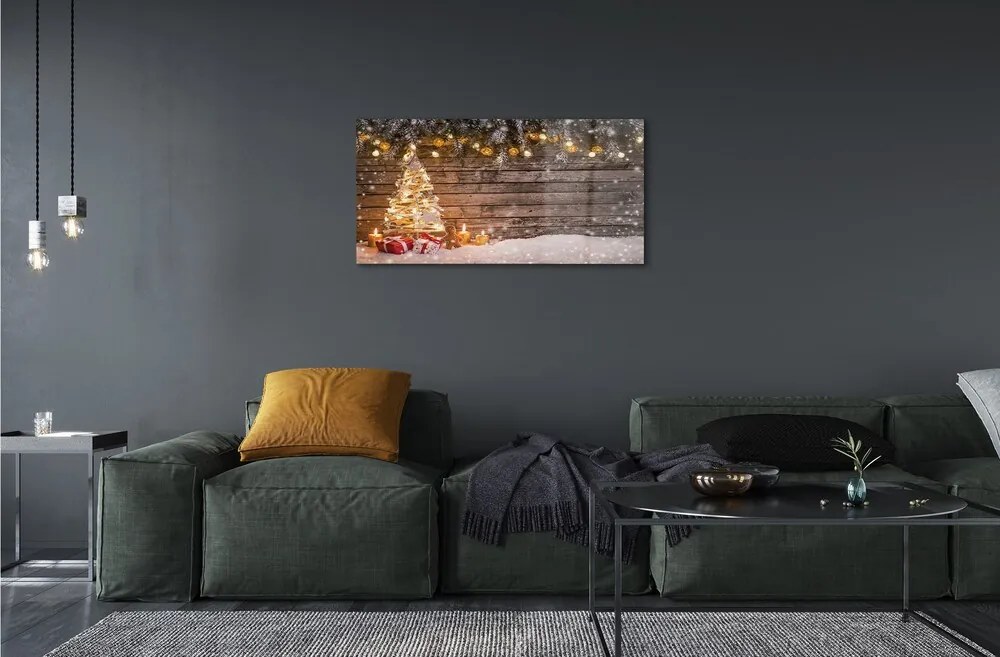 Obraz na skle Vánoční strom dekorace sníh 120x60 cm