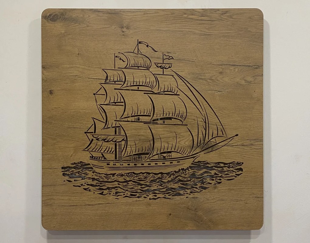 Li-Go "Plachetnice" světelný obraz s baterií 70x70cm varianta: ovládání na obraze bez dálkového ovladače, provedení: dub světlý