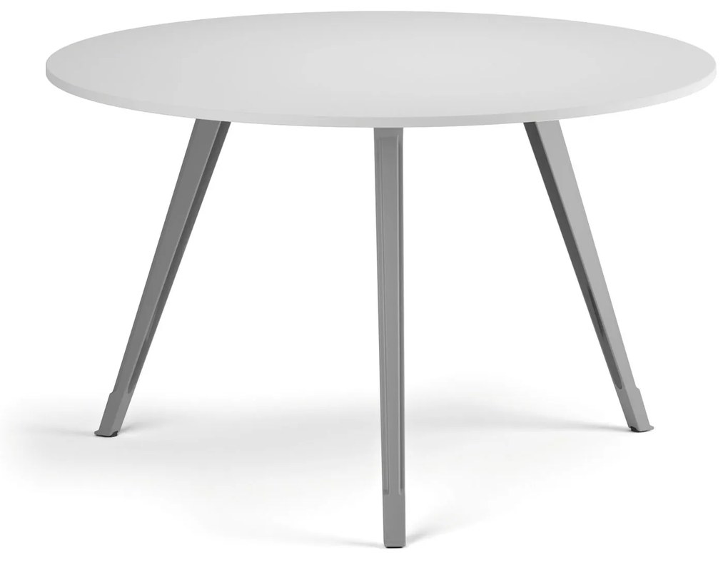 Konferenční stůl PRIMO ZEN, průměr 120 cm, šedostříbrná podnož, bílá