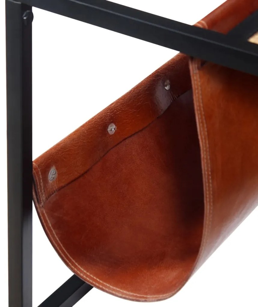 vidaXL Konferenční stolek + držák na časopisy z pravé kůže 110x50x45cm