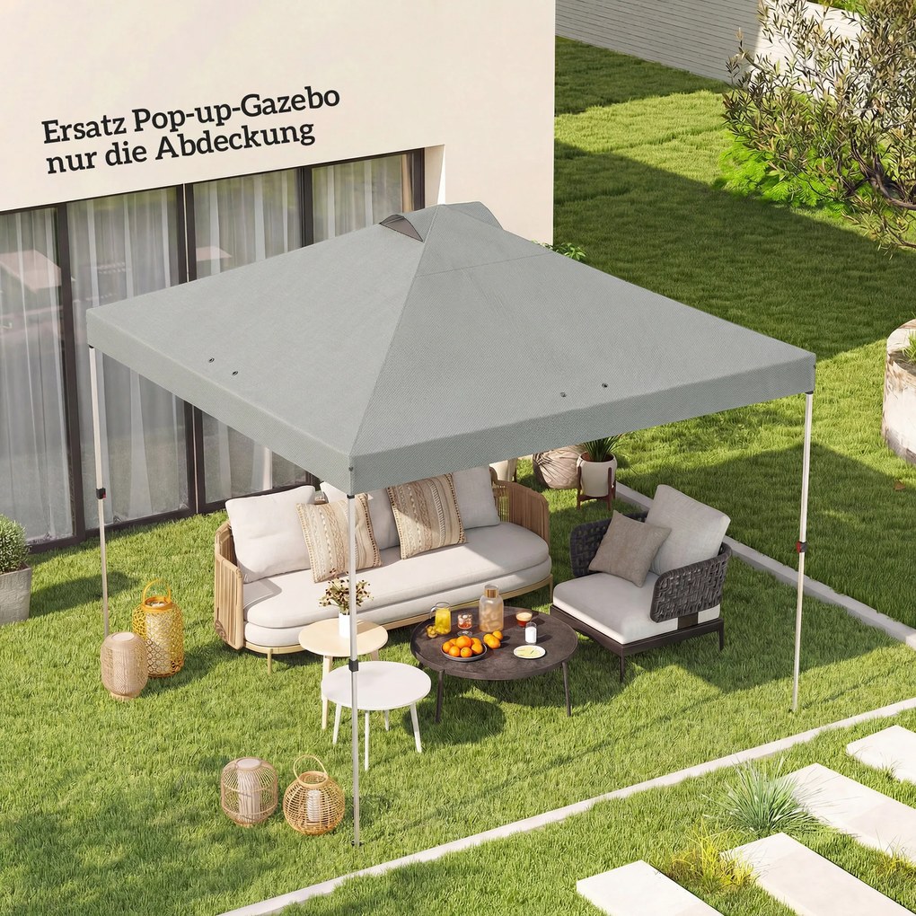 Náhradní střecha pavilonu UV50+ vodotěsná s 8 odtokovými otvory 3 x 3 m, světle šedá