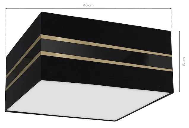 Stropní svítidlo Ultimo Square, 1x černé/zlaté textilní stínítko, (bílé plexisklo), (40 cm)