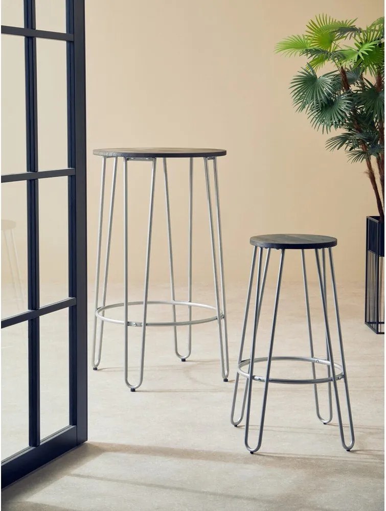 Barová stolička z jilmového dřeva ve stříbrné barvě/v přírodní barvě (výška sedáku 75 cm) District – Premier Housewares