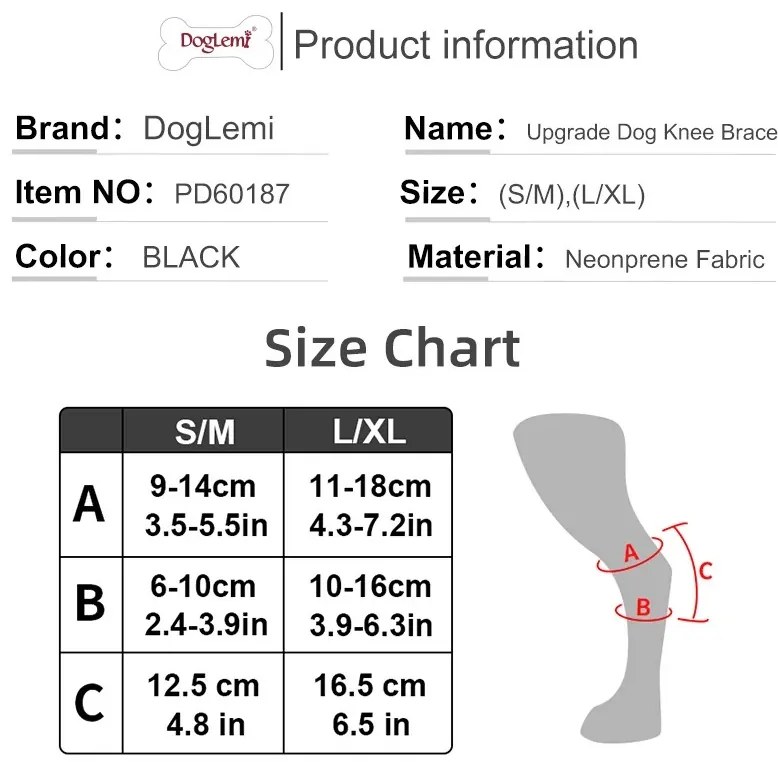 PEPU Opěra nohou psa pro podporu kotníku Rear Leg  ortéza, Barvy a parametry S