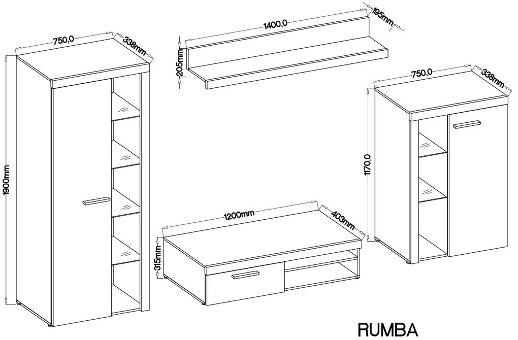 Obývací stěna RUMBA Bílá + beton