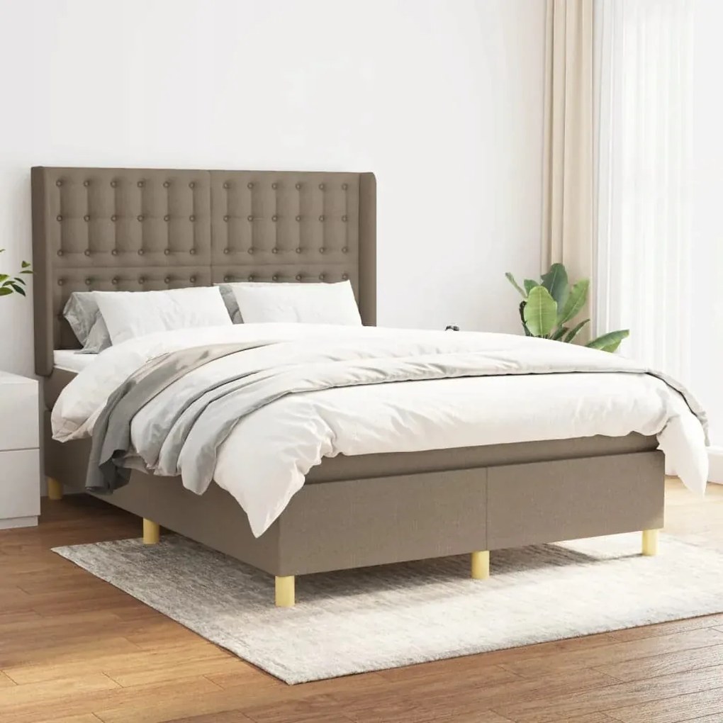 Box Spring Postel S Matrací Textil Taupe tlačítka 140 x 200 cm