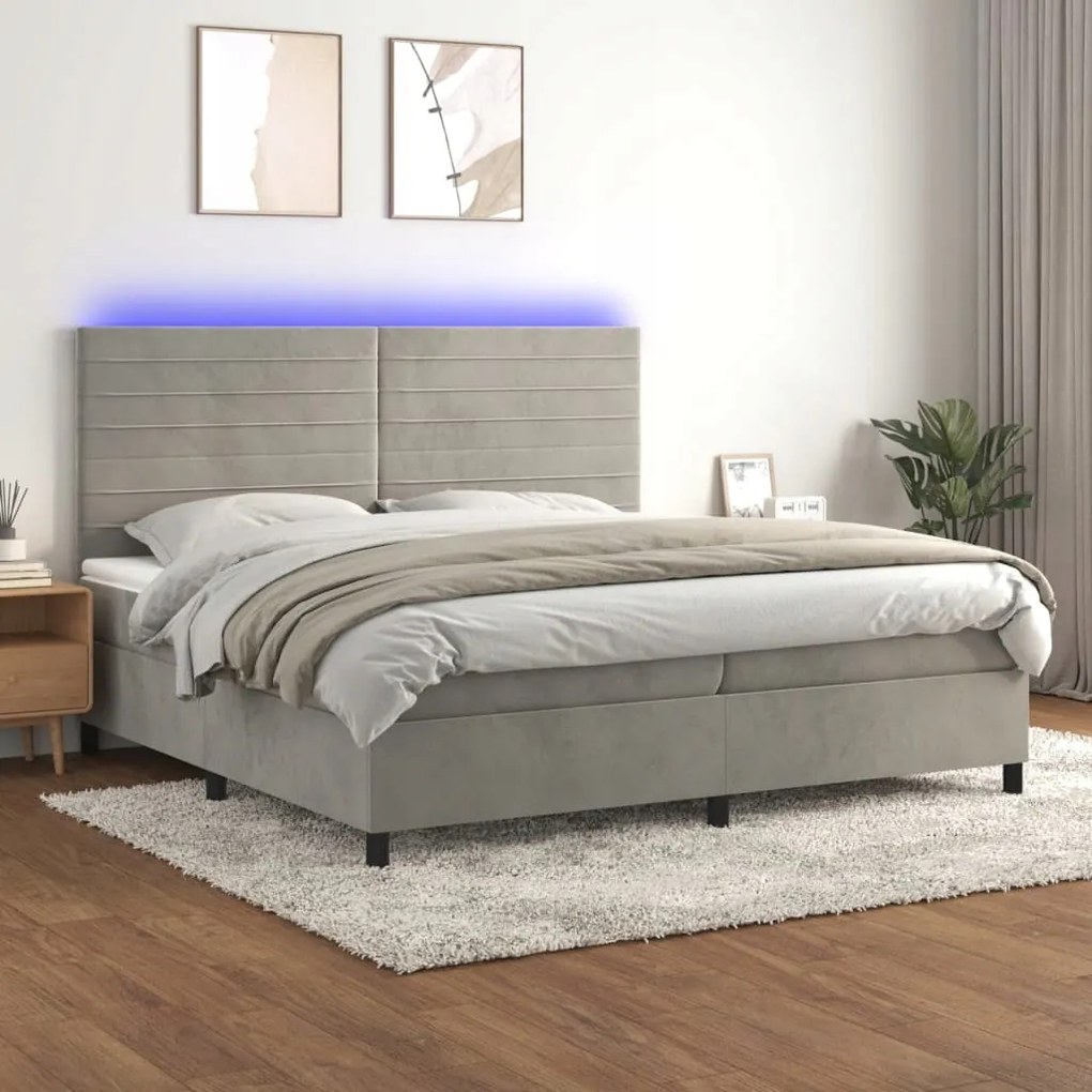 Fionshop 264251878 Box spring postel s matrací a Led světle šedá 200x200