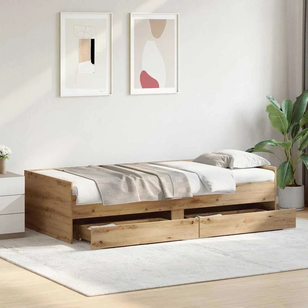 Rám postele Artisanový dub 90 x 190 cm Masivní borové dřevo 3403208