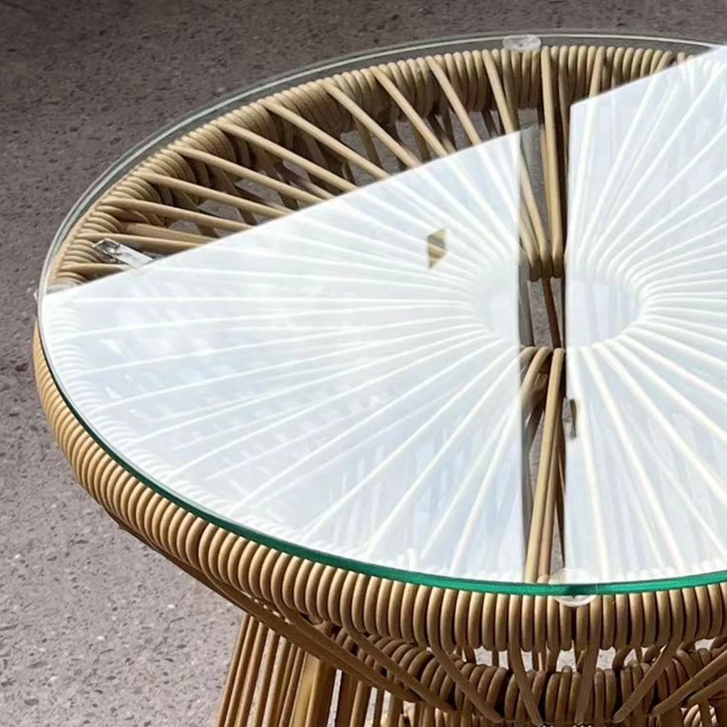 Outsunny Kulatý konferenční stolek Konferenční stolek se skleněnou deskou Dutý bubnový design Zahradní stolek na terasu Kovová béžová |
