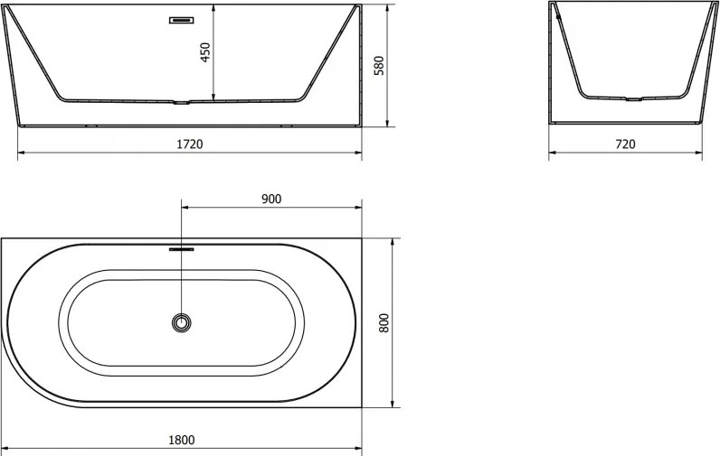 Mexen Mia, volně stojící rohová vana, pravá, 180 x 80 cm, bílá-černá, chromový přepad, 52691808075P-01