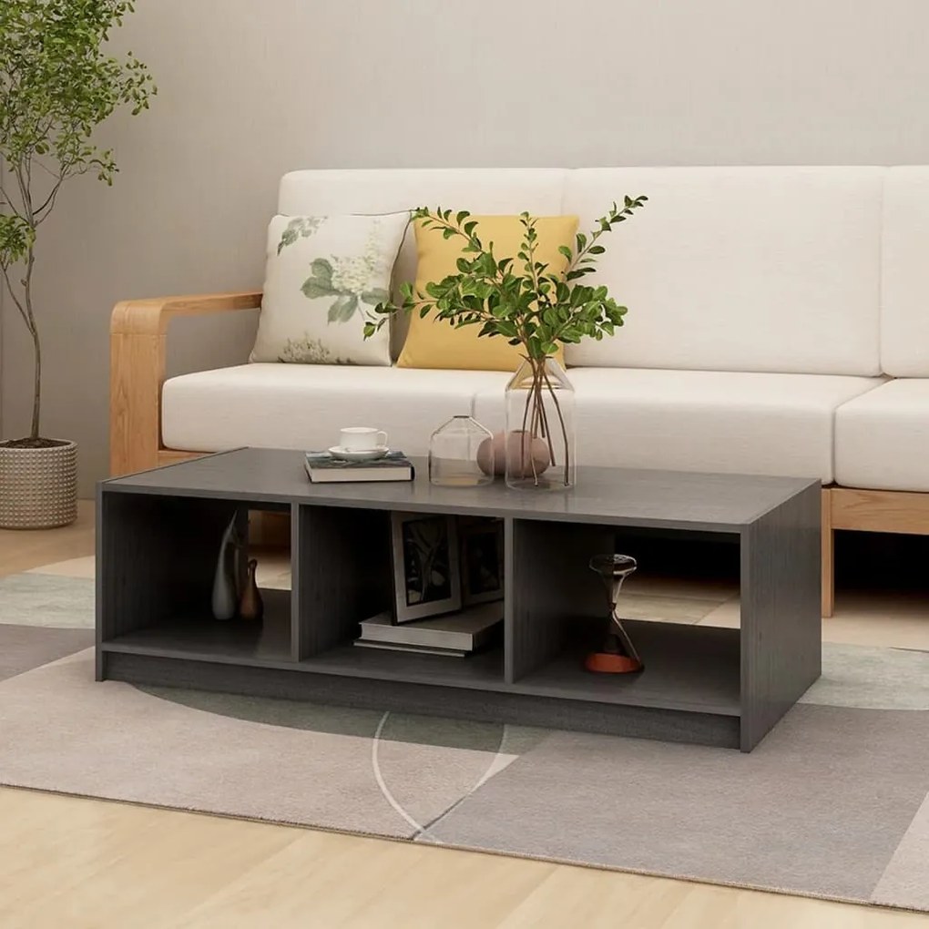 Konferenční stolek šedý 110 x 50 x 34 cm masivní borové dřevo