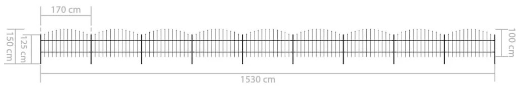 vidaXL Marketos Zahradní plot s kopím nahoře ocelový 1603,5 x 100 cm černý