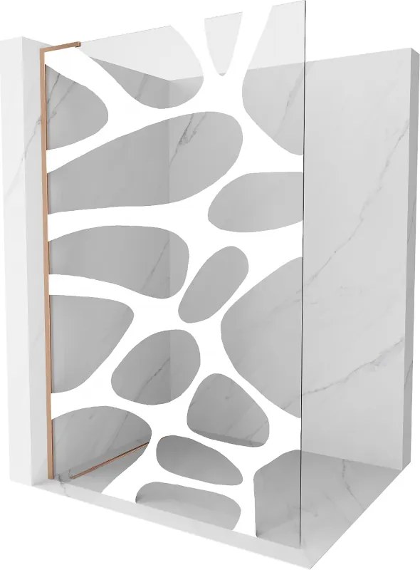 Mexen Kioto L, sprchová zástěna Walk-In 110 x 200 cm, 8mm čiré sklo bílý vzor, ​​měděný matný profil, 800-110-103-65-85
