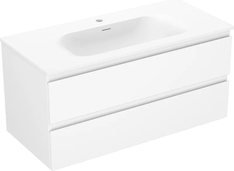Mexen Orio, koupelnová skříňka 100 cm s umyvadlem Vela, 2 zásuvky, bílá matná, 91A10-10047-2-BFF01-W23M01