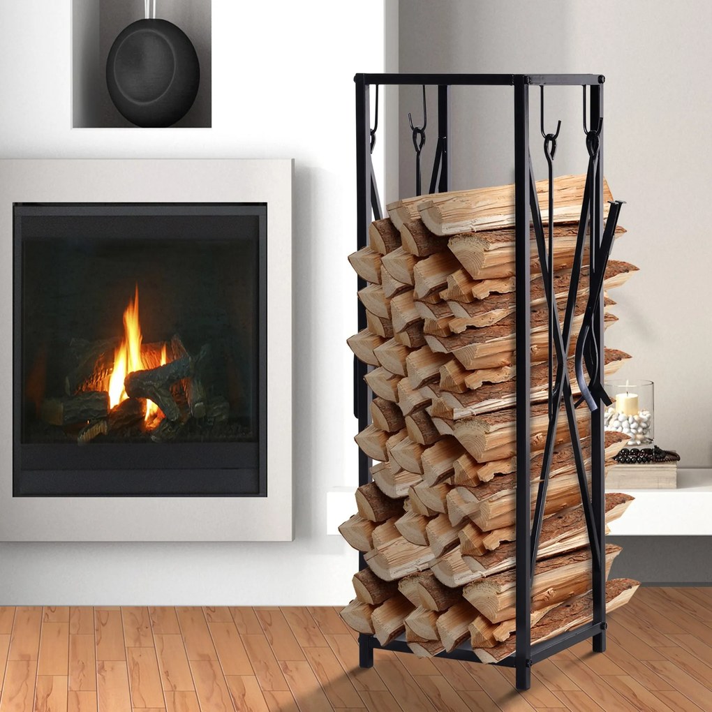 Držák na dřevo Outsunny - Sloupcový stojan na dřevo - Více příslušenství rozměr 34Š x 34H x 111V cm Metal Černý | Aosom
