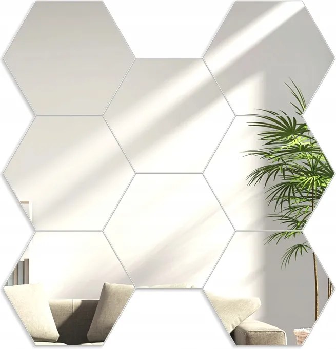 Zrcadlo Nástěnné zlaté ve tvaru Hexagonu Hexagon Zrcadlo Silver 8 Kusů
