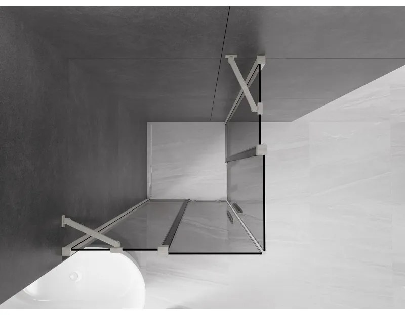 Mexen Velar Duo, sprchový kout s posuvnými dveřmi 80 x 80 cm, 8mm šedé sklo, broušená ocel, 871-080-080-42-97