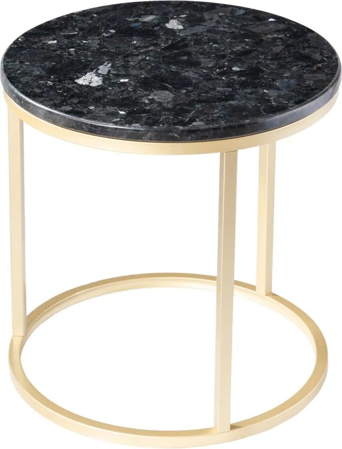 Černý žulový stolek s podnožím ve zlaté barvě RGE Crystal, ⌀ 50 cm
