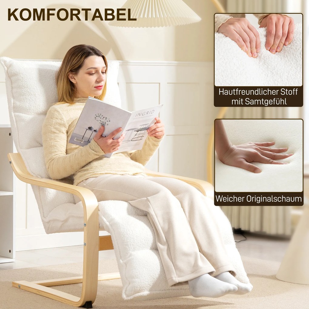 HOMCOM Relaxační Křeslo, Polstrované Lounge Křeslo s Nastavitelným Opěrkou Nohou, Sherpa Fleece pro Obývací Pokoj, Houpací Křeslo s Opěrkami, Čtecí K…