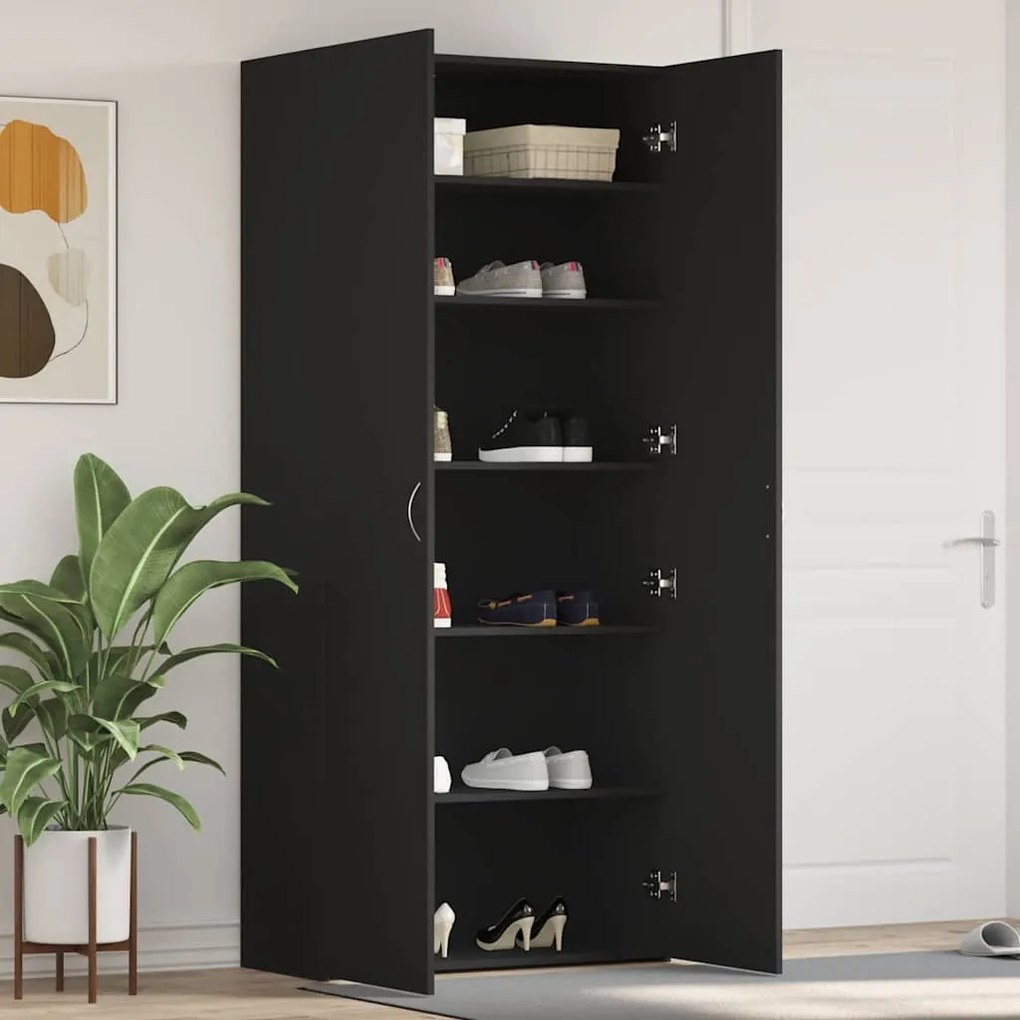 Skříň na obuv 80 x 35.5 x 180 cm Kompozitní dřevo Černá 3333837