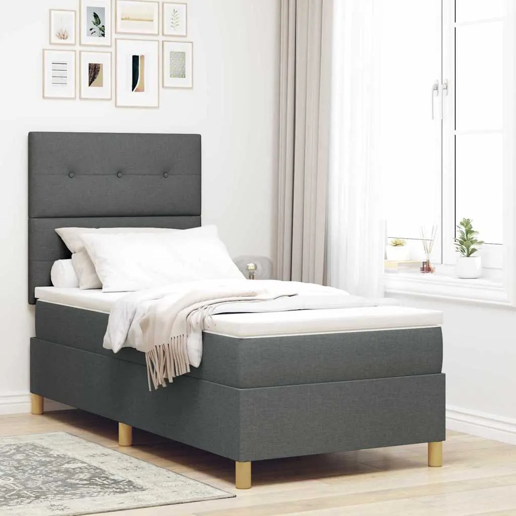 Postel s boxspringem s čelo Tmavě šedá 80 x 200 cm textil 3339575