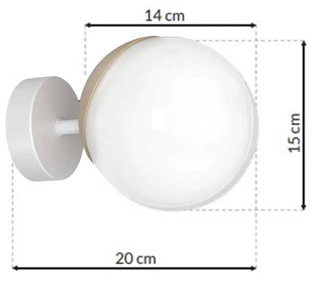 Nástěnné svítidlo Sfera, 1x bílé skleněné stínítko, w/dřevo