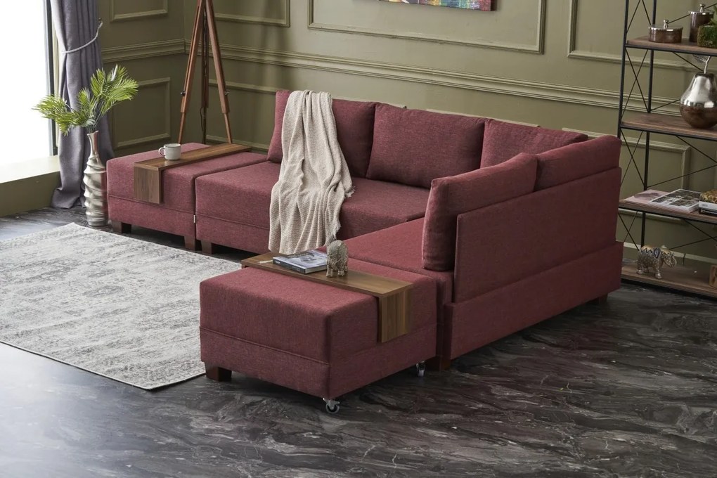 Hanah Home Rohová pohovka FLY vínová pravá 280 cm 825BLC1007