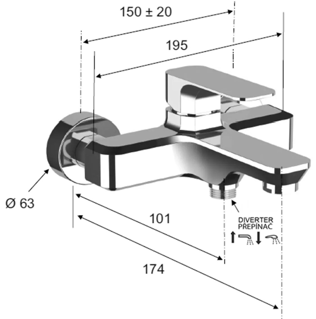 Sapho SPY nástěnná vanová baterie, černá mat, PY10/15