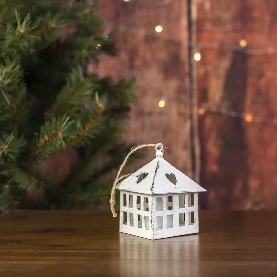 Kovový domek s LED světýlkem - 9 cm