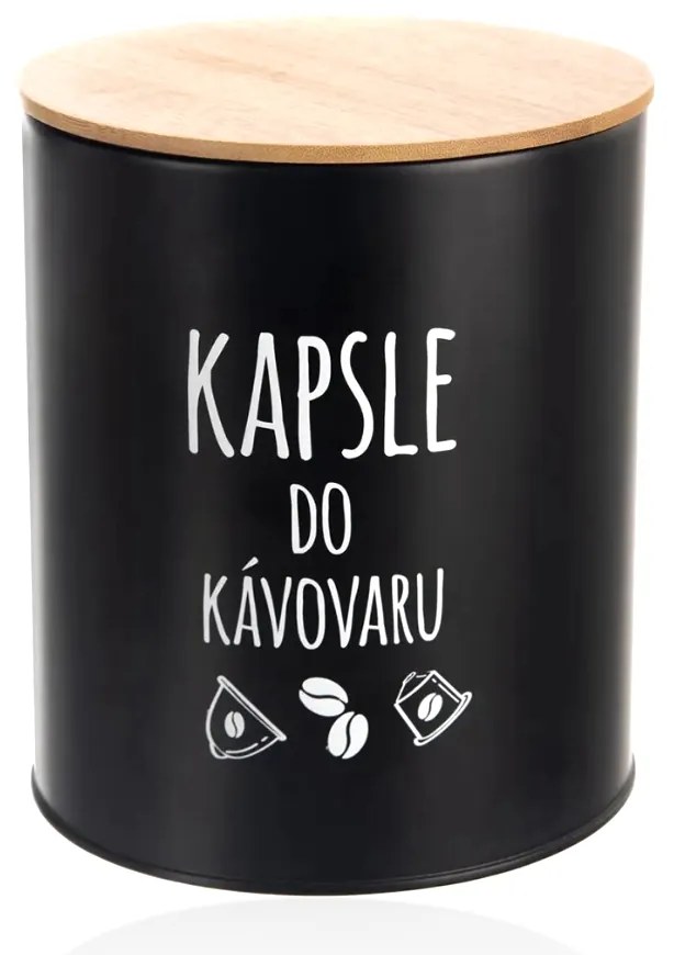 Orion Dóza na potraviny, plechová, černá, s bambusovým víkem, KAPSLE DO KÁVOVARU
