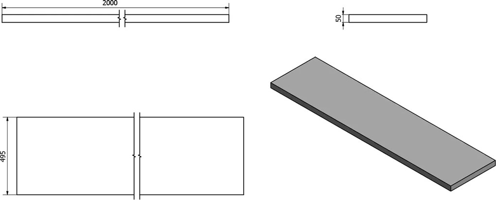 Sapho Avice deska 200 x 50 cm cement AV207